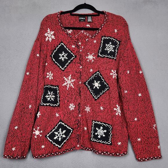 Erika | Sweaters | Erika Woman Sweater Womens 2x Red Snowflake Cardigan ...